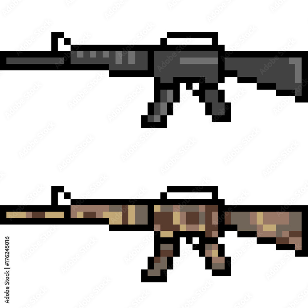 vector pixel art assault rifle Stock Vector | Adobe Stock