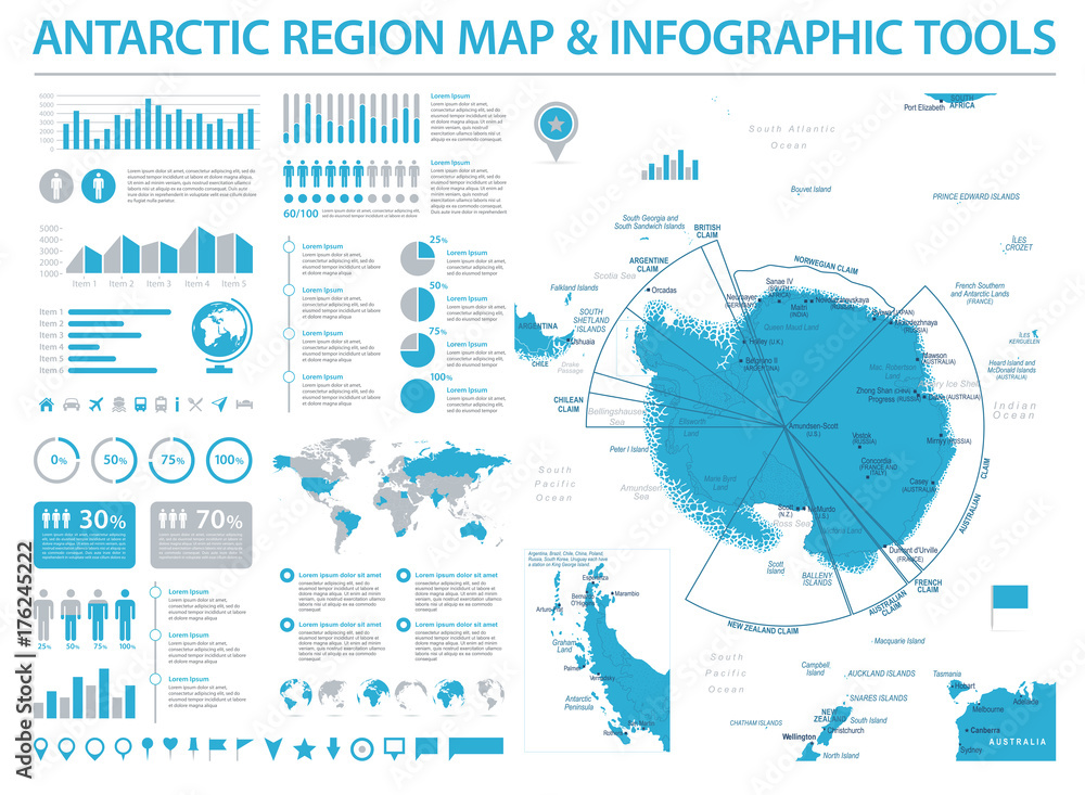 Antarctic region Map - Info Graphic Vector Illustration Stock Vector ...