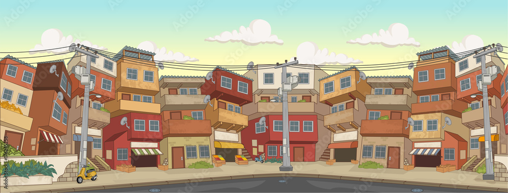 Street of poor neighborhood in the city. Slum. Favela. Stock Vector ...
