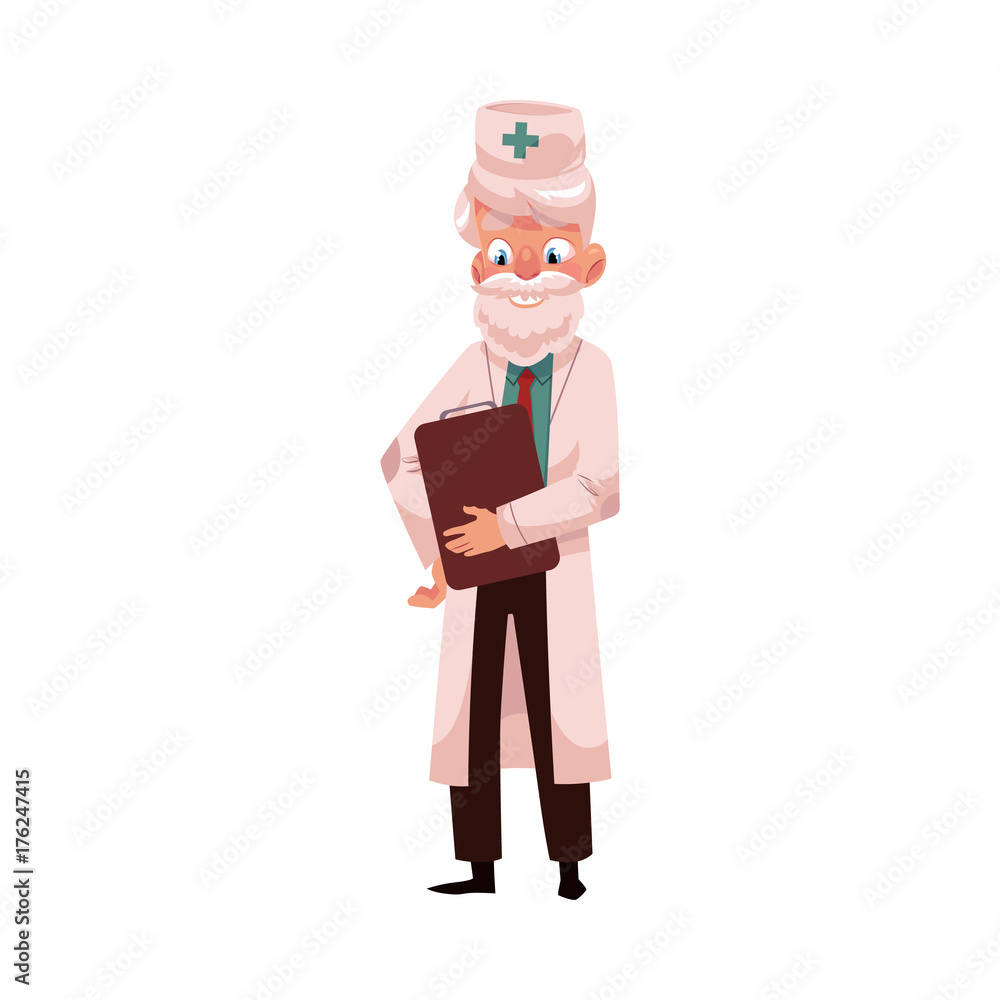 vector flat cartoon adult male grey-haired doctor, head physician in ...