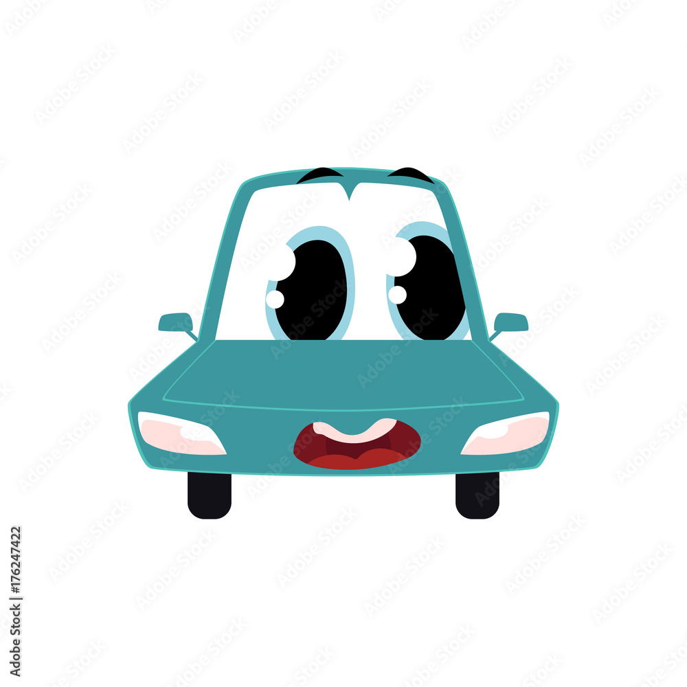 Funny cartoon, comic style car character with tongue put out, front ...