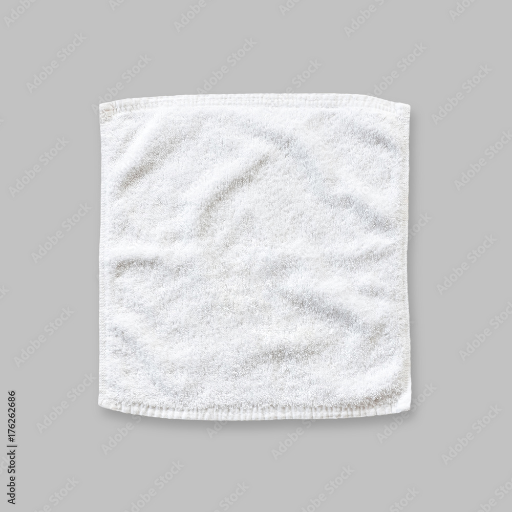 White cotton towel mock up template square size isolated on grey ...