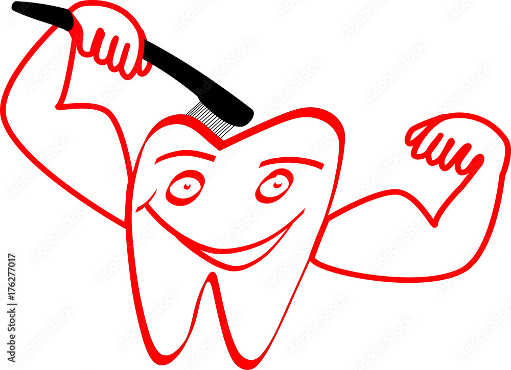 Backenzahn putzt sich mit einer Zahnbürste Stock-Vektorgrafik | Adobe Stock