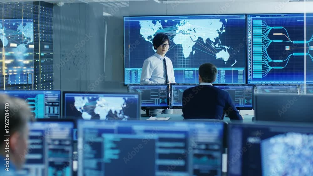 In the System Control Room Chief Engineer Holds a Briefing for Member ...