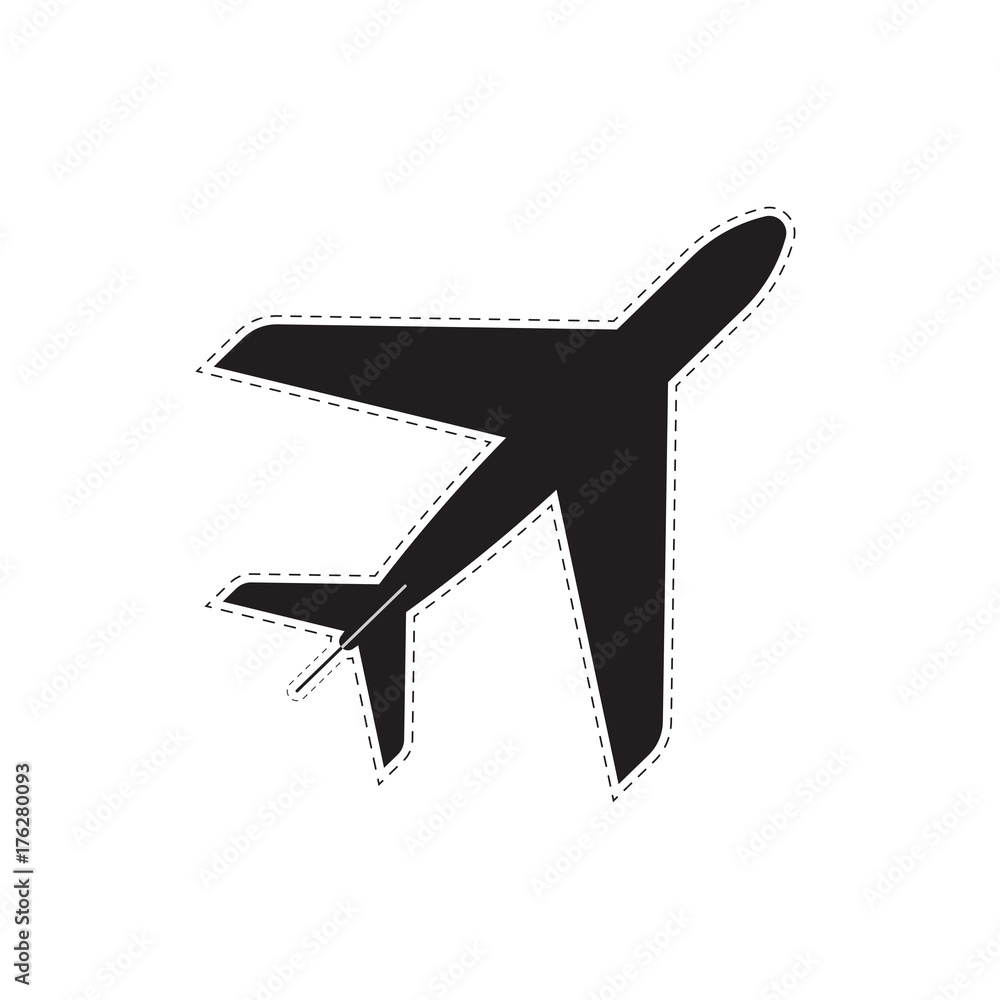 black plane with a dotted line. aircraft abstract. white background ...
