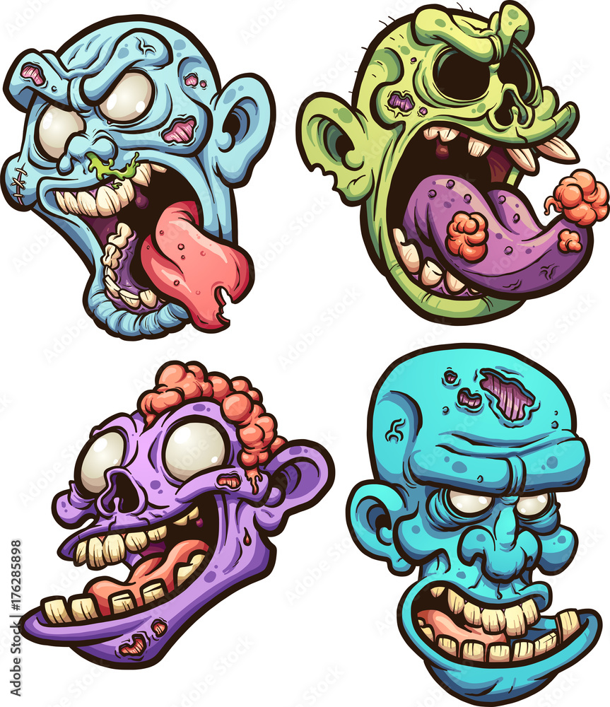 Cartoon zombie heads. Vector clip art illustration with simple ...