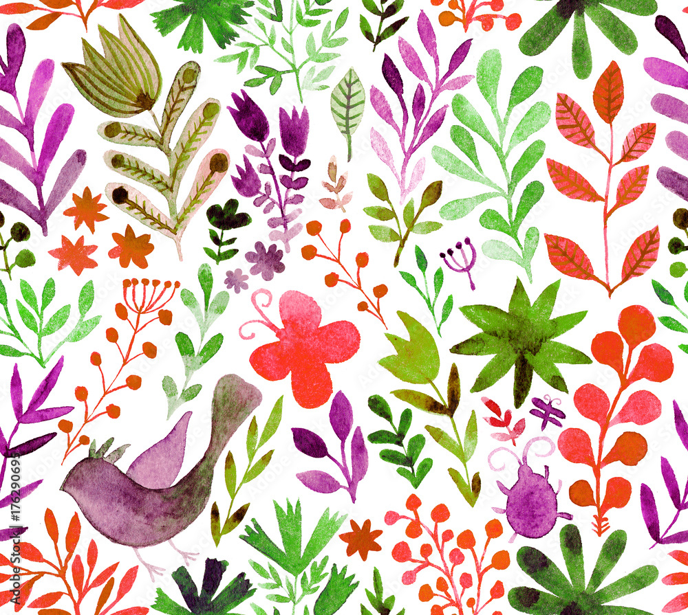Watercolor texture with flowers and plants. Stock Photo | Adobe Stock