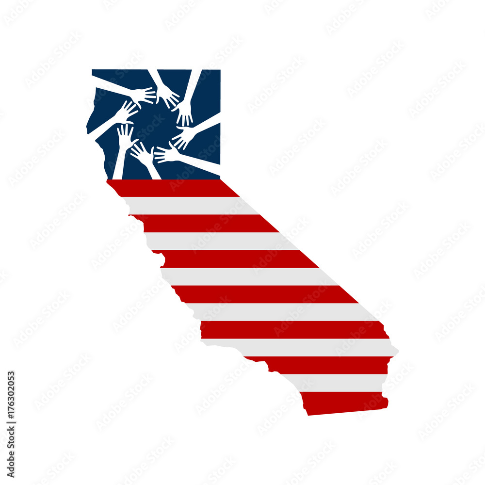 Hands Helping Northern California, Vector Illustration in White ...