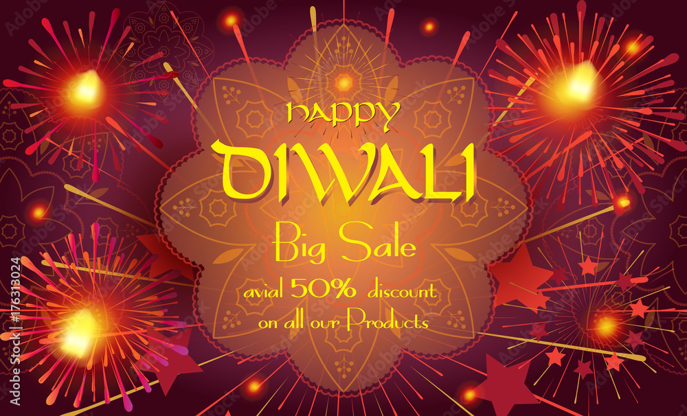 Diwali sale banner, burning diya - oil lamp traditional symbol. Happy ...