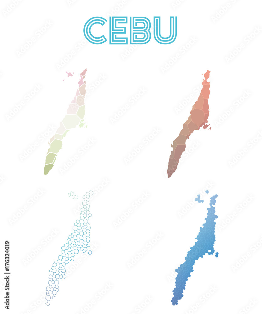 Cebu polygonal island map. Mosaic style maps collection. Bright ... Cebu polygonal island map. Mosaic style maps collection. Bright ...