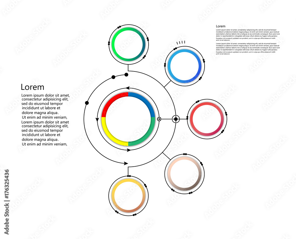 Infographic template, circle design with arrows sign and 5 options or ...