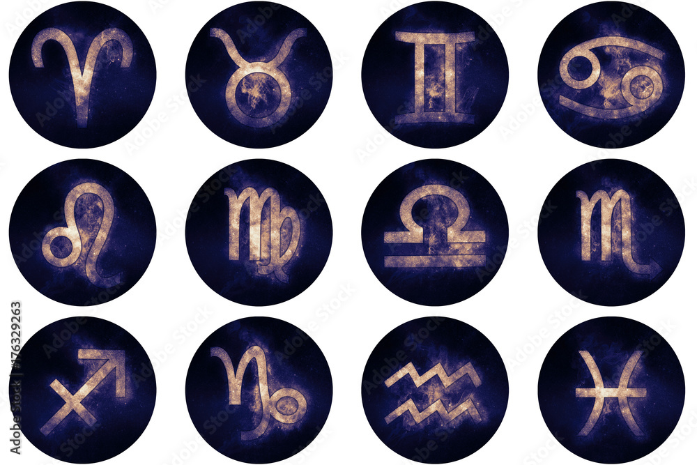 Zodiac signs buttons. Set of horoscope symbols, astrology icons ...