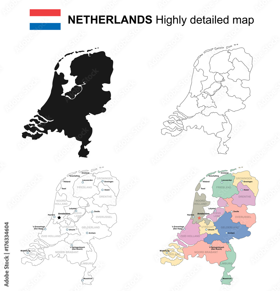 Netherlands - Isolated vector highly detailed political map with ...