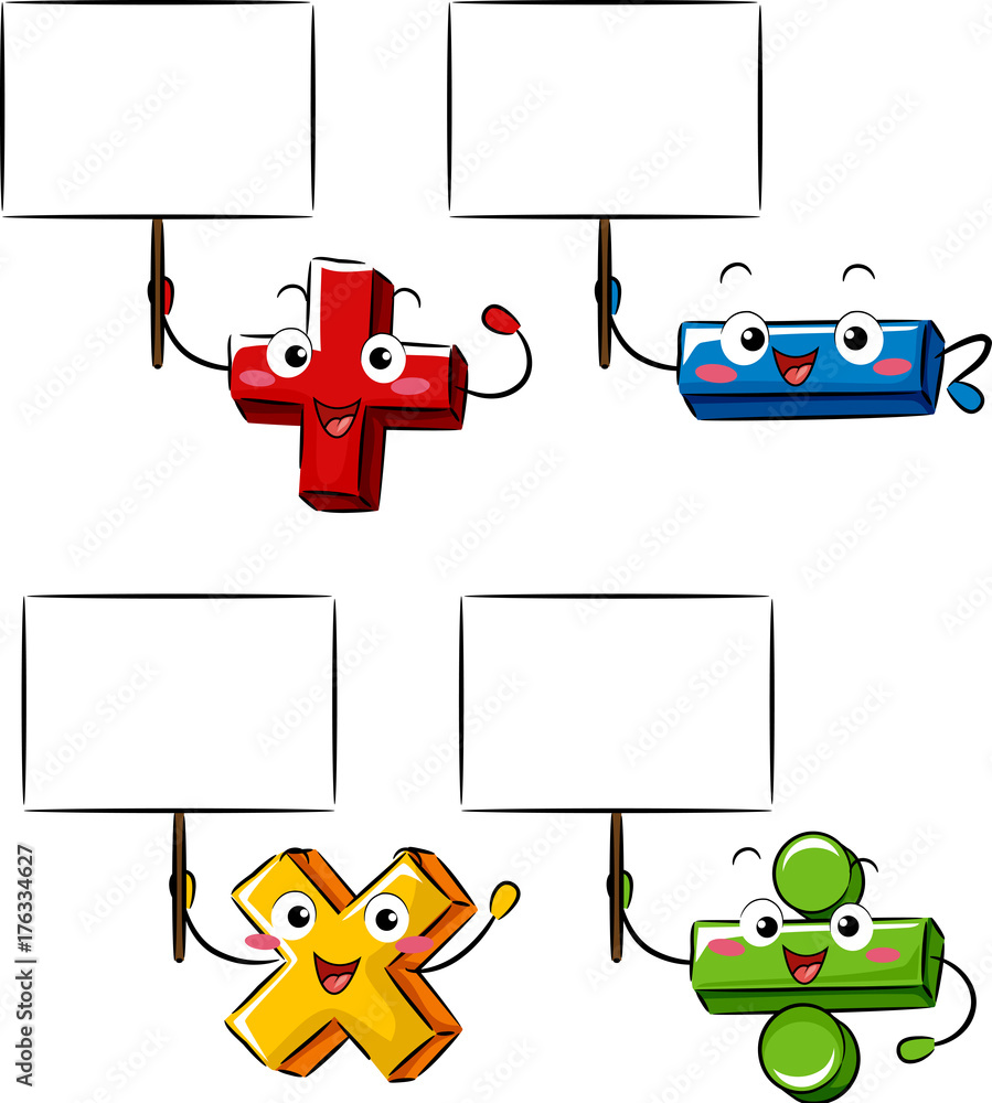 Math Operators Mascots Boards Illustration Stock Vector | Adobe Stock