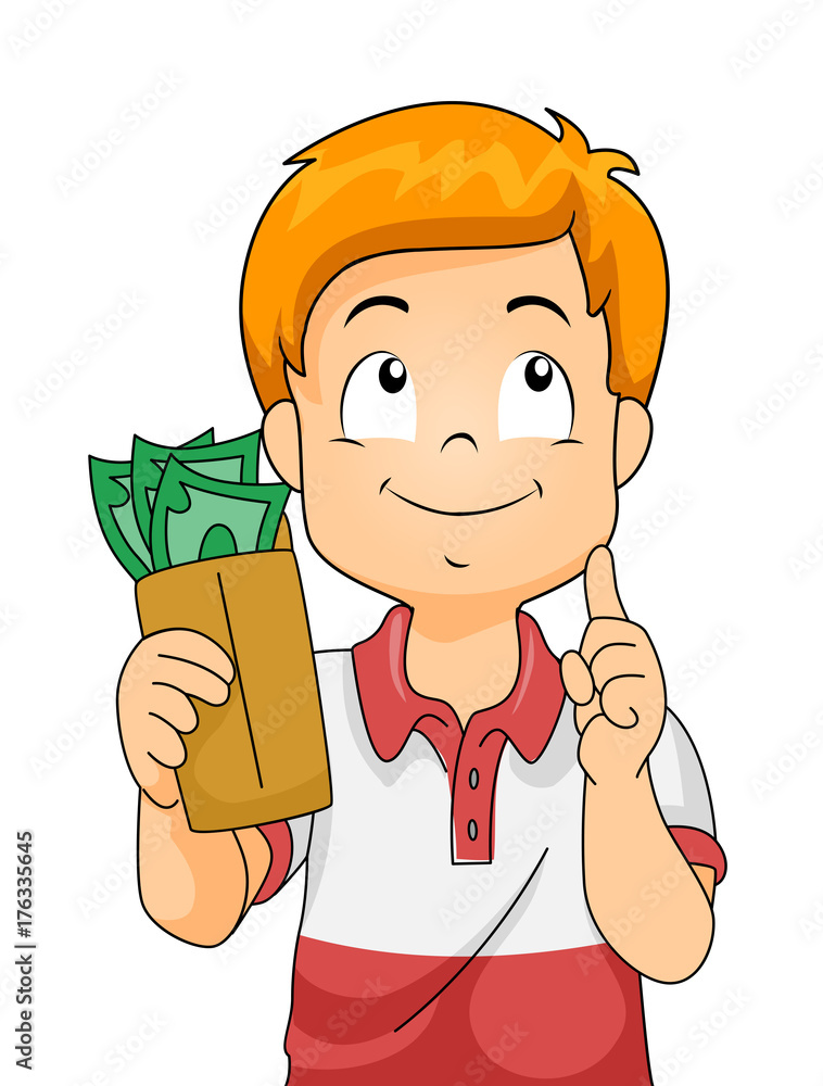 Kid Boy Money Think Illustration Stock Vector | Adobe Stock