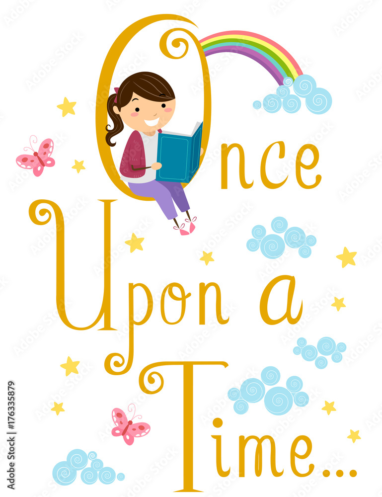 Stickman Kid Girl Story Book Reading Illustration Stock Vector | Adobe ...