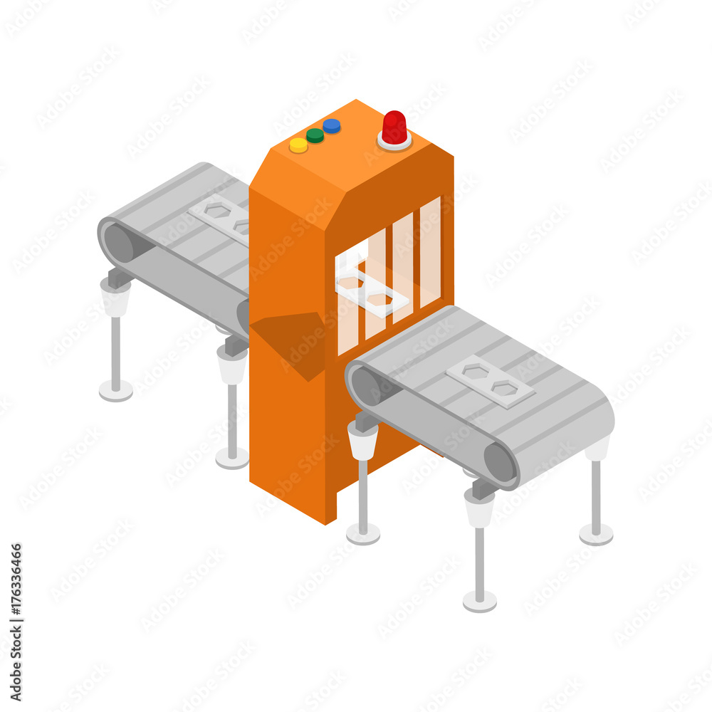 Modern production line isometric 3D icon. Industrial goods production ...