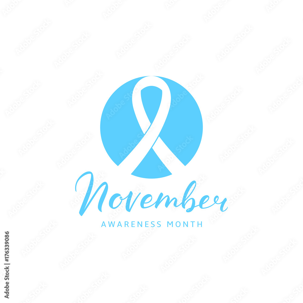 Prostate Cancer Awareness Month Symbol. Light Blue Logo with Ribbon in ...