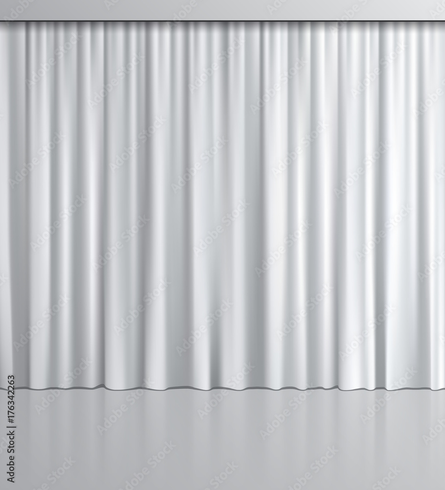 White curtain background. Vector realistic white curtain with mirror ...