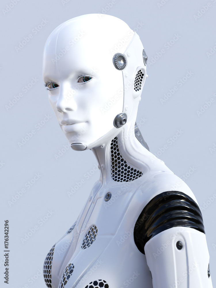 3D rendering of female robot face. Stock Illustration | Adobe Stock