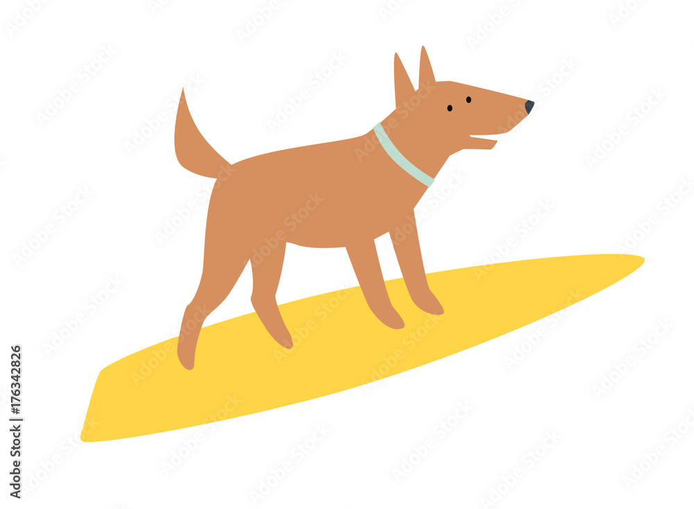 Dog surfers, vector cartoon illustrations. Card with funny dog. Dogs ...