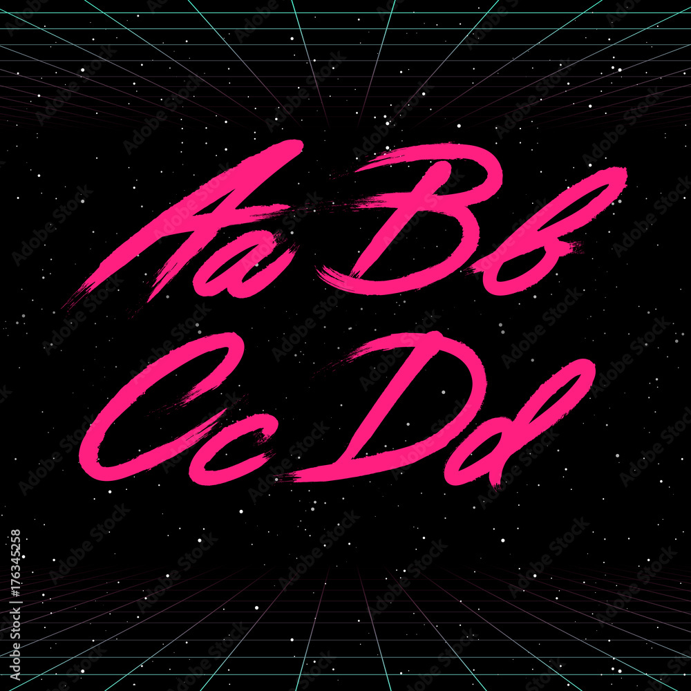 80s Retro Futuristic Font. Vector Brush Stroke Alphabet. Letters from A ...