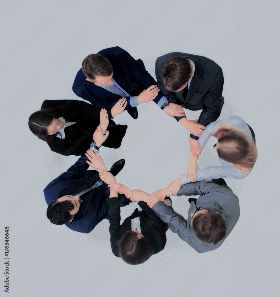 business people with their hands together in a circle Stock Photo ...