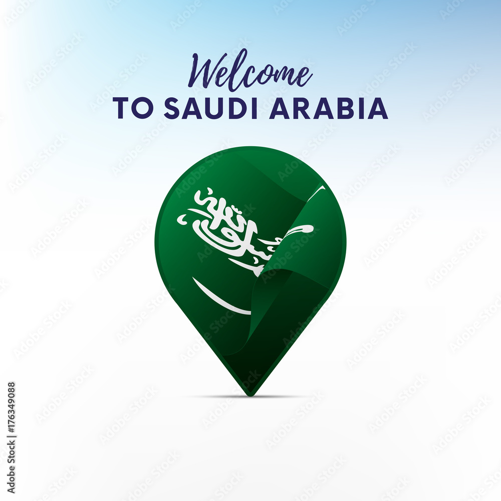 Flag of Saudi Arabia in shape of map pointer or marker. Welcome to ...