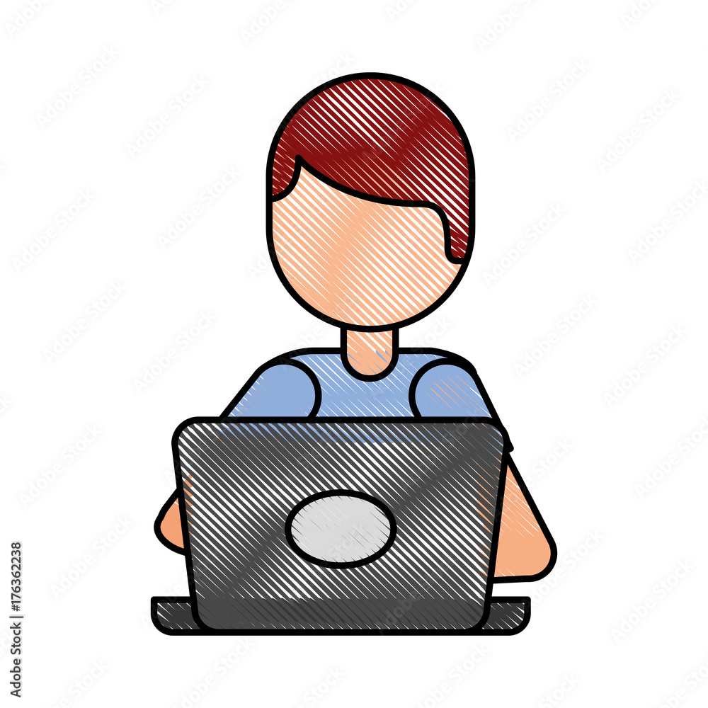 cartoon programmer laptop working writing code vector illustration ...