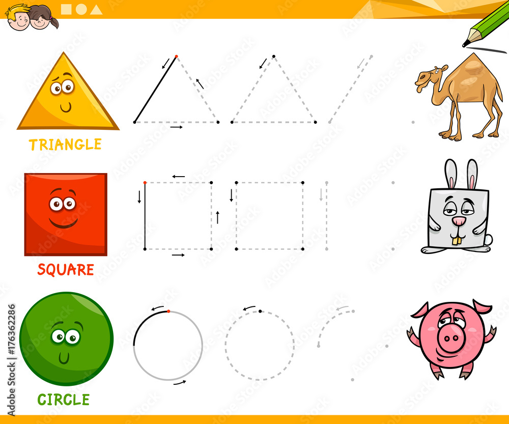 basic geometric shapes drawing worksheet Stock Vector | Adobe Stock