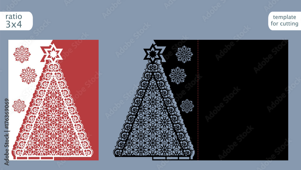 Laser cut out christmas card template. Die cut paper card with pattern ...