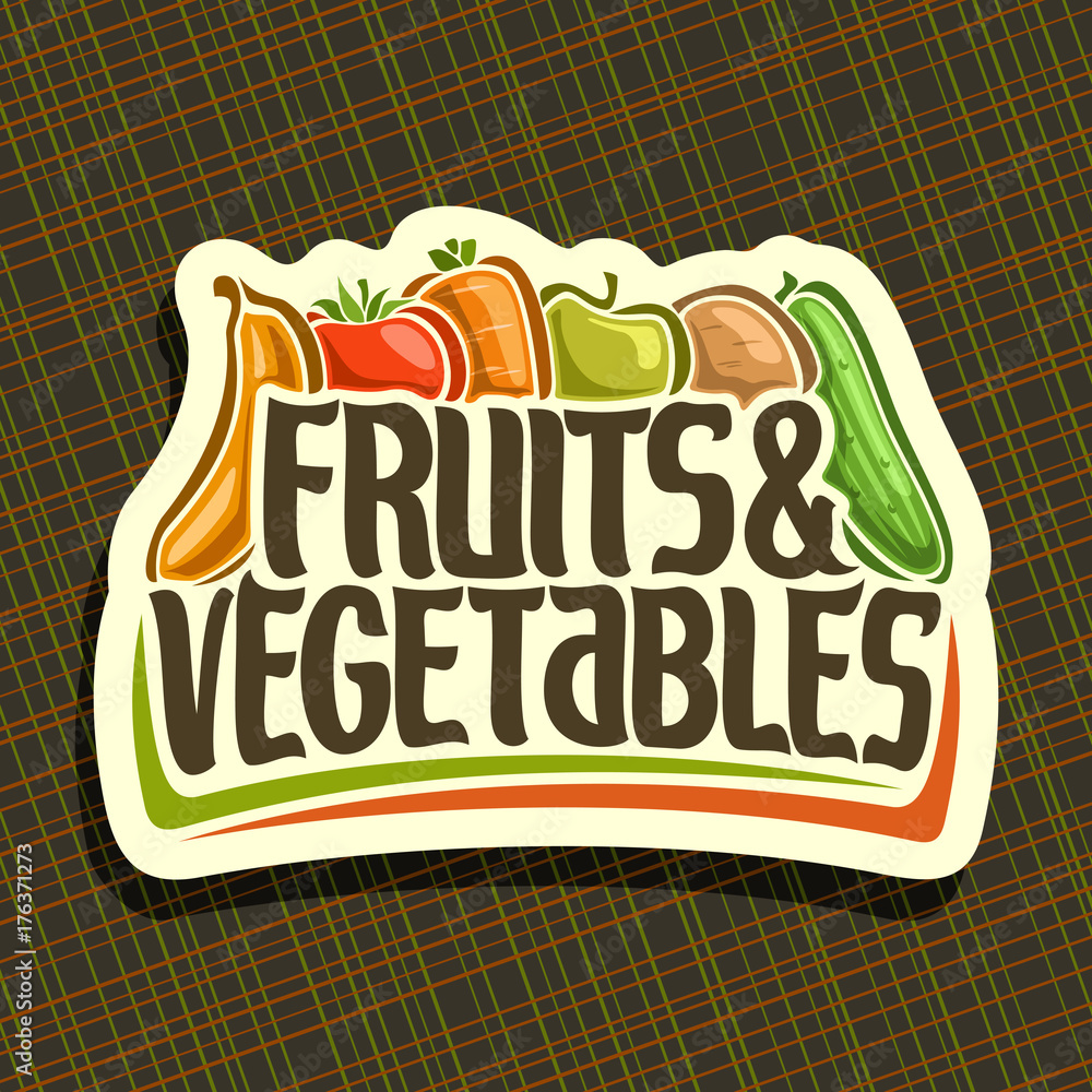 Vector logo for Fruits and Vegetables, sign for organic vegan food with ...