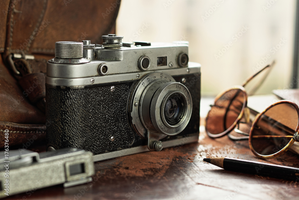 Vintage camera and exposure meter Stock Photo | Adobe Stock