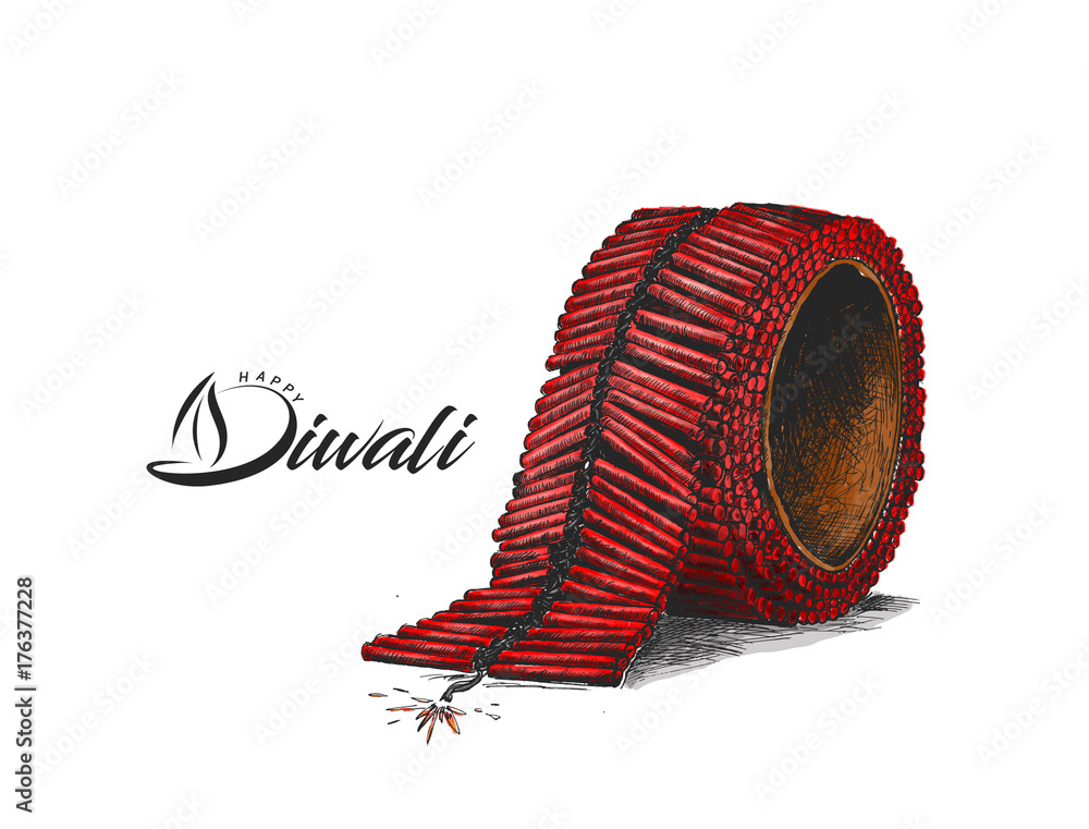 Diwali crackers, Hand Drawn Sketch Vector illustration. Stock Vector ...