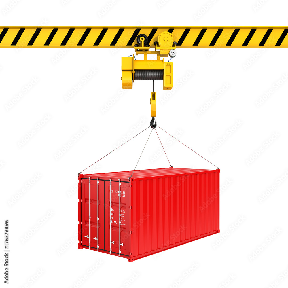 Cargo shipping container loading concept the crane lifts the container ...