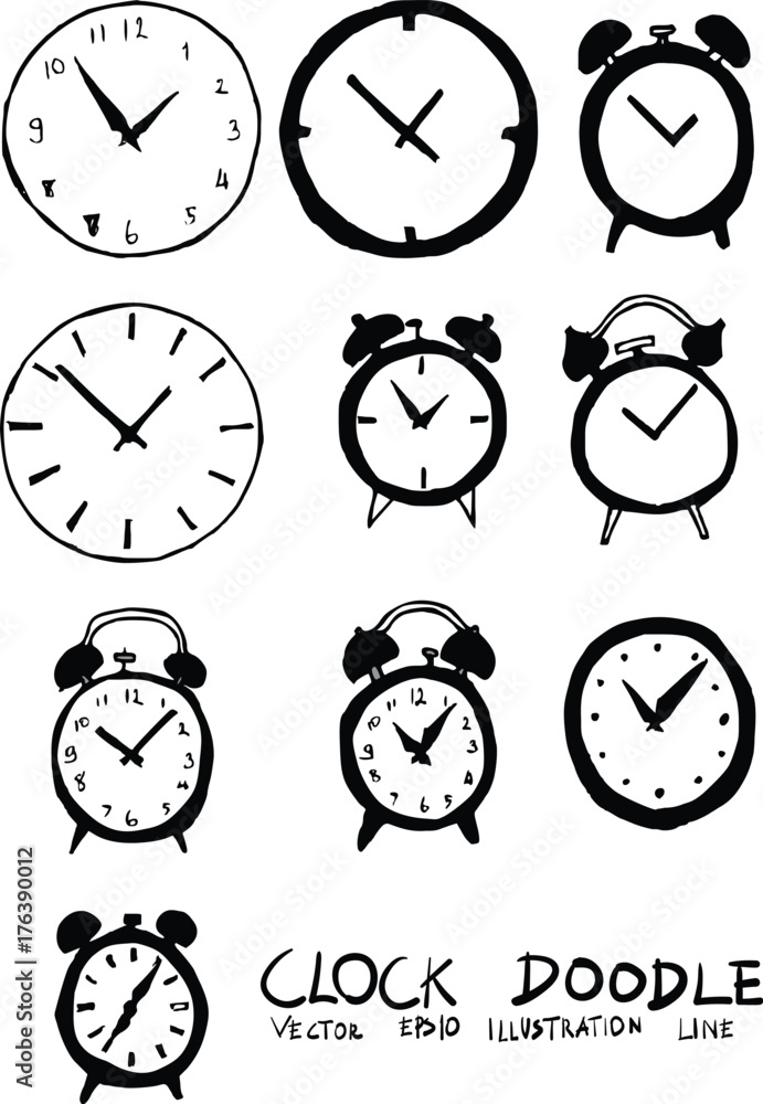 Set of Clock illustration Hand drawn Sketch line vector eps10 Stock ...