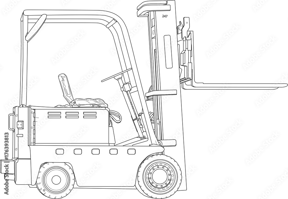 Forklift Line Drawing Stock Illustration | Adobe Stock