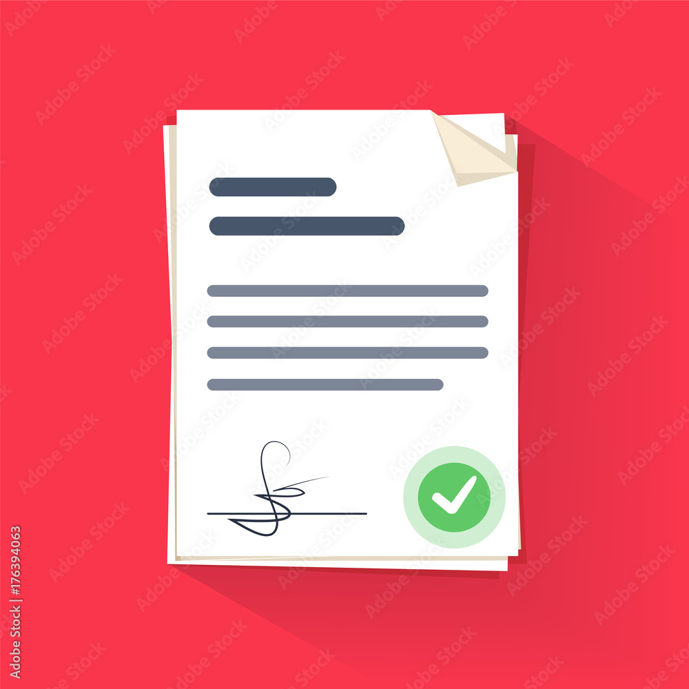 Document sign vector illustration, flat cartoon paper documents pile ...