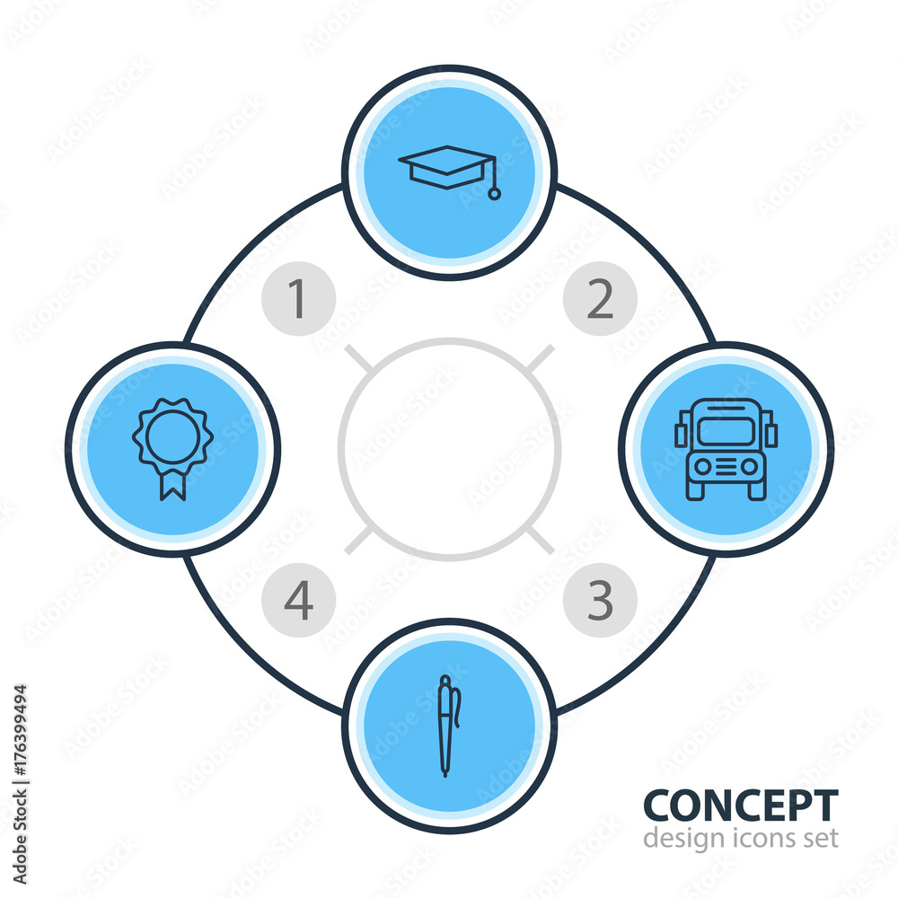 Vector Illustration Of 4 Science Icons. Editable Pack Of Pencil, Cap ...