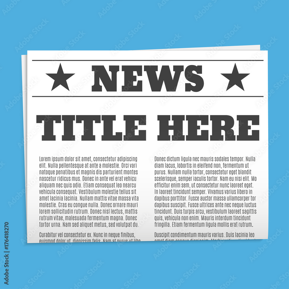 Realistic newspaper isolated on blue background. Vector illustration ...