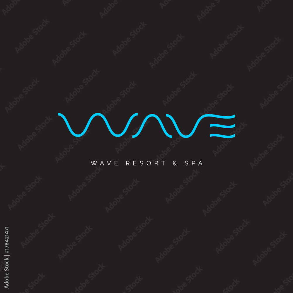 Wave line spa logo. W letter. Thin wavy letters on a dark background ...