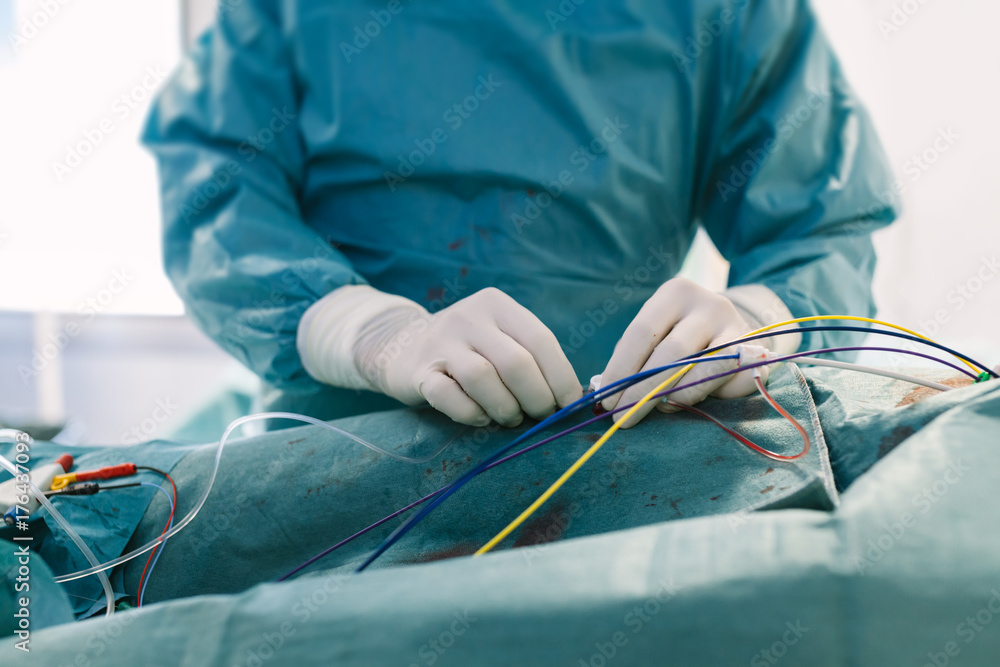 Surgeon Working with a Catheter in the Operating Room Stock Photo ...