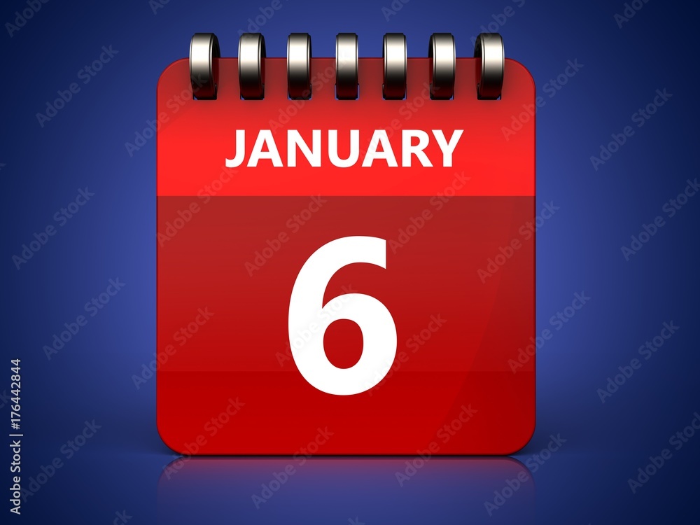 3d 6 january calendar Stock Illustration | Adobe Stock