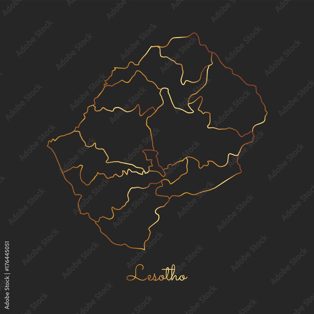 Lesotho region map: golden gradient outline on dark background ...