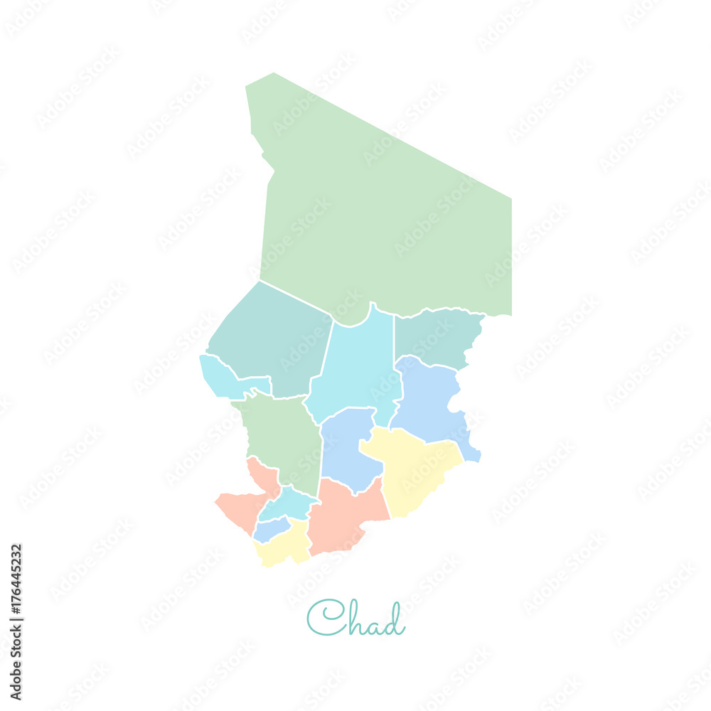 Chad region map: colorful with white outline. Detailed map of Chad regions. Vector illustration ...