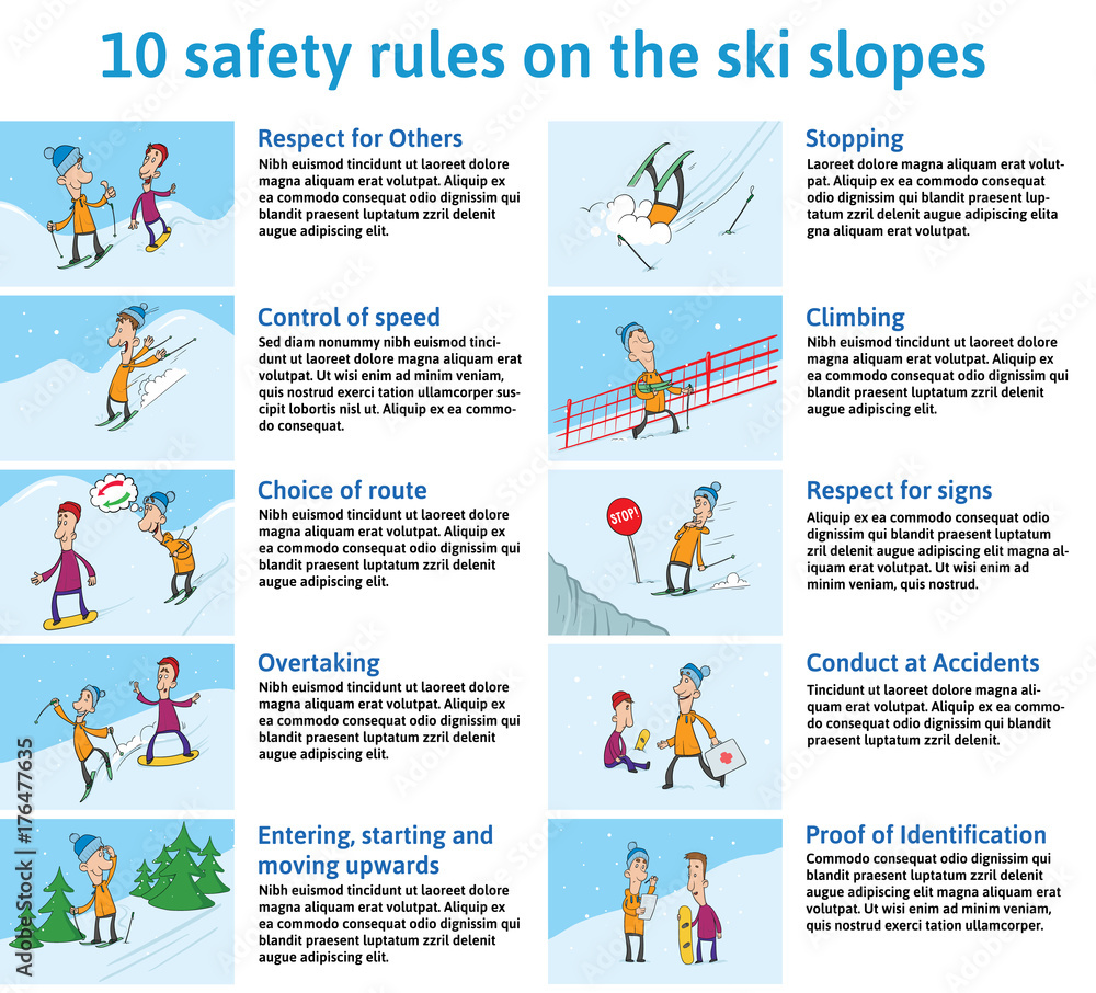 10 safety Rules on the Ski Slopes. Mountain Ski Safety Instructions ...