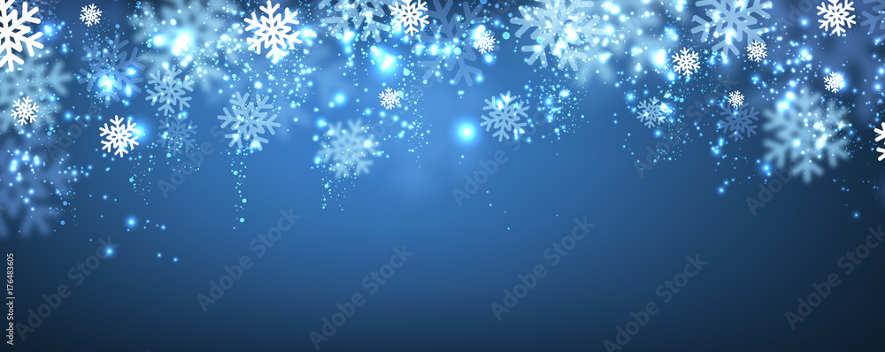 Blue winter banner with snowflakes. Stock Vector | Adobe Stock