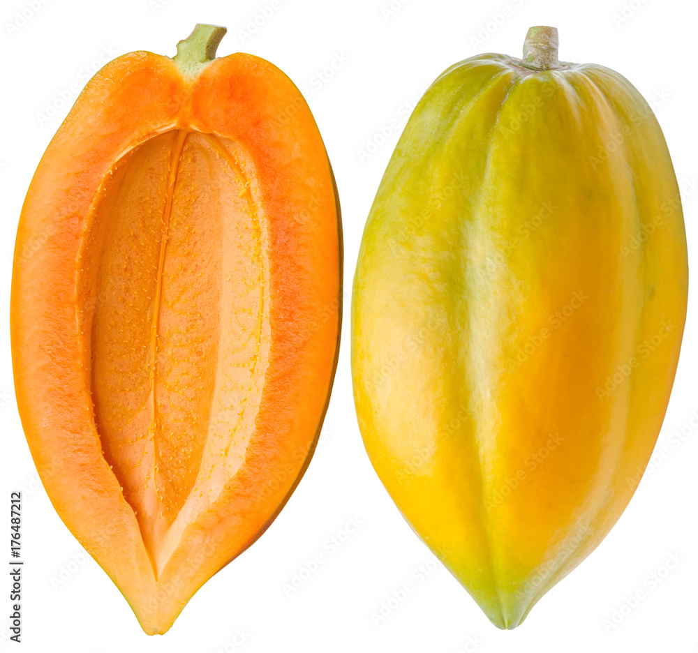demi-papaye sans graines et fruit entier sur fond blanc Stock Photo ...