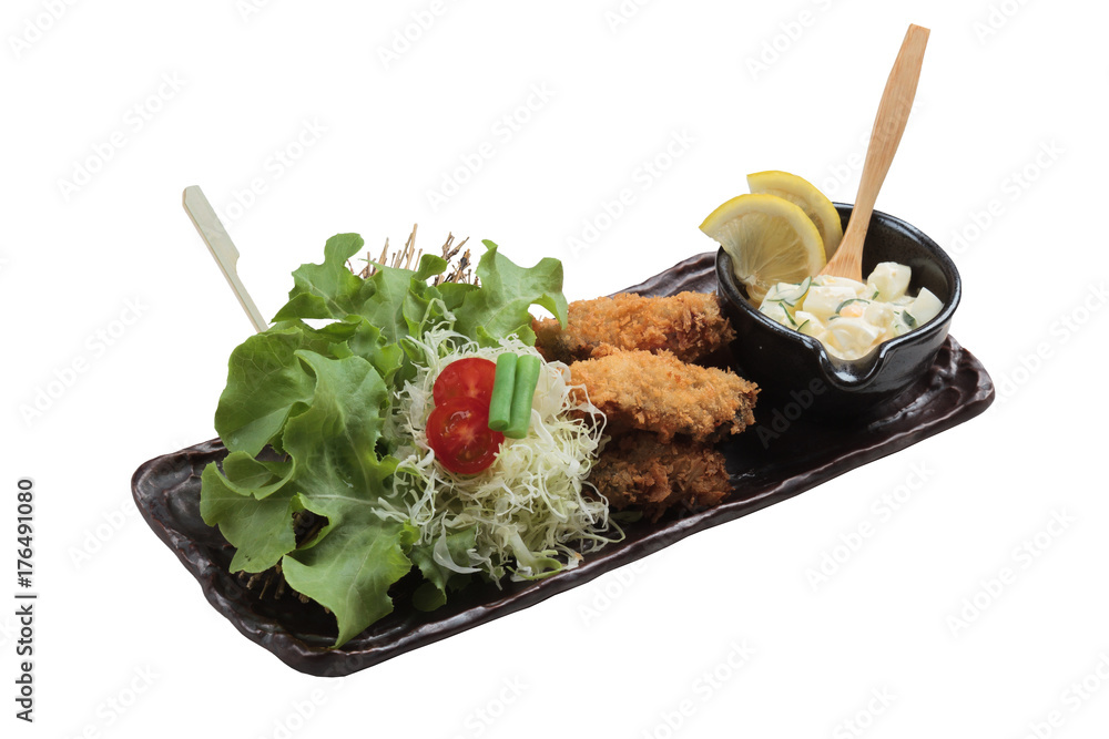 Isolated Japanese tempura mussel is deep fried mussel mixing with flour ...