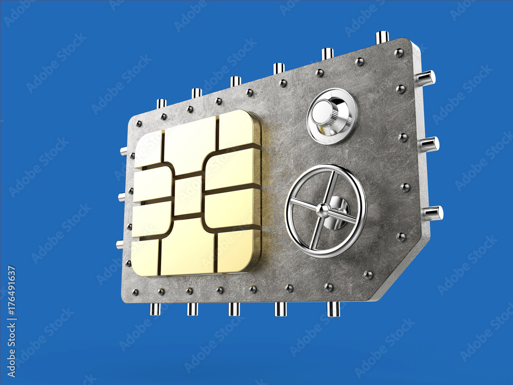sim card as vault safe, mobile online connectivity security concept ...